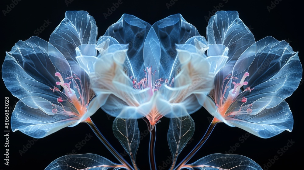 X-ray scan of a bouquet of flowers, showcasing the stems, petals, and ...