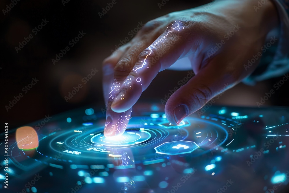 Foto de A close-up of a person's hand interacting with a biometric ...