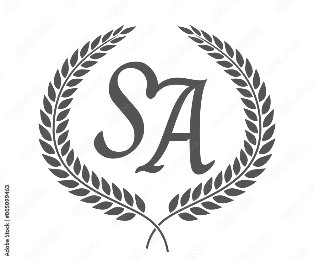 Initial letter S and A, SA monogram logo design with laurel wreath ...