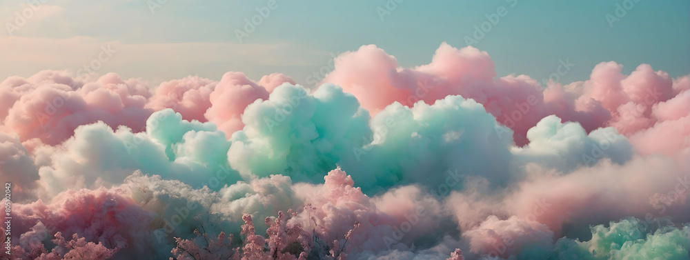 Pastel Puffs, Adorn the Sky with Clouds Hued in Soft Mint, Conjuring a ...