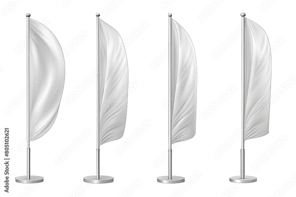 White blank feather flags, vertical banners stand, 3d realistic mockup ...