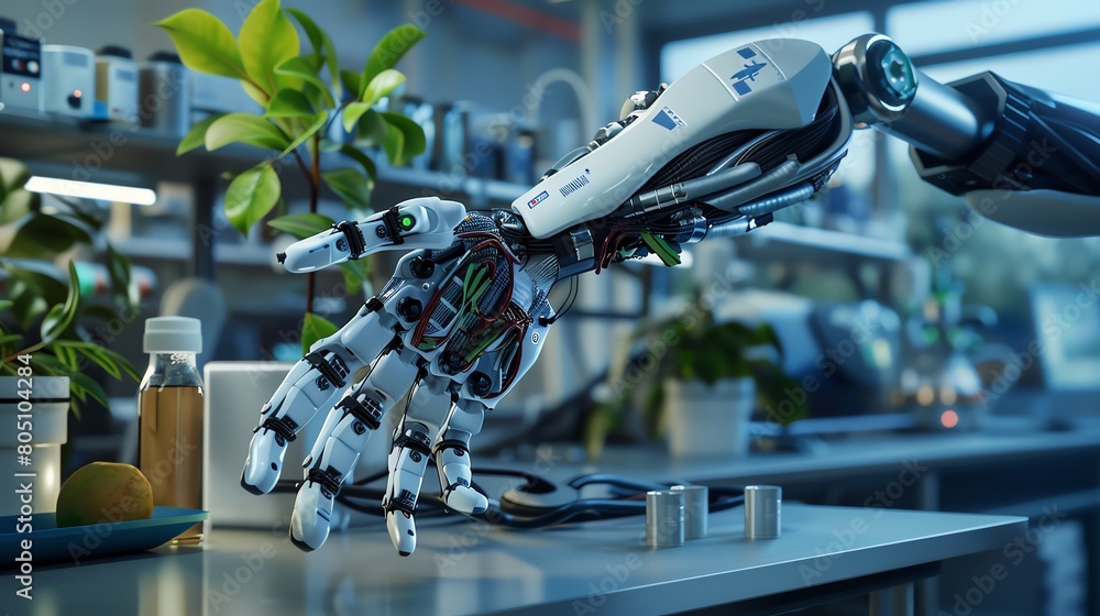 A detailed 3D visualization of a mechanical limb seamlessly integrated ...