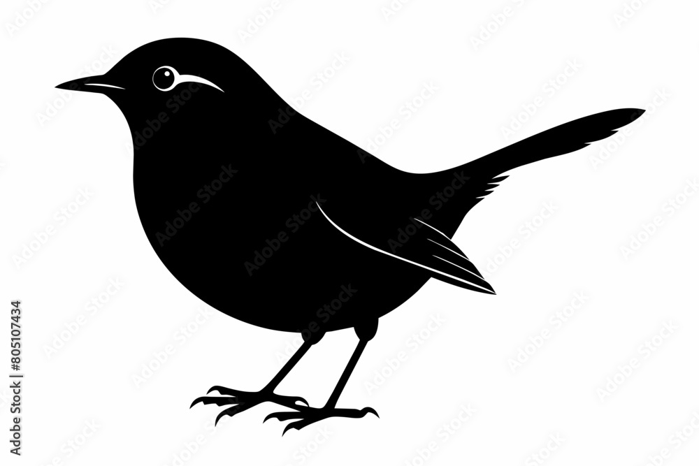 Wren silhouette on white background, Vector illustration, icon, svg ...