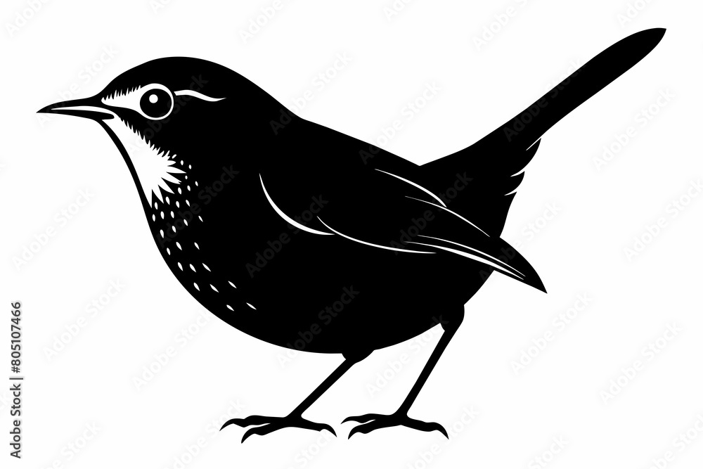 Wren silhouette on white background, Vector illustration, icon, svg ...