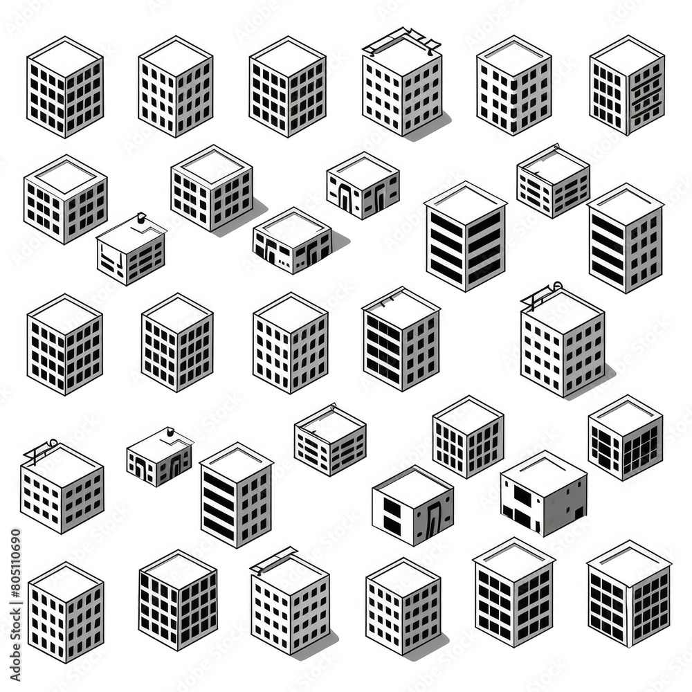 a simple axonometric pictogram icon, black and white clean image ...
