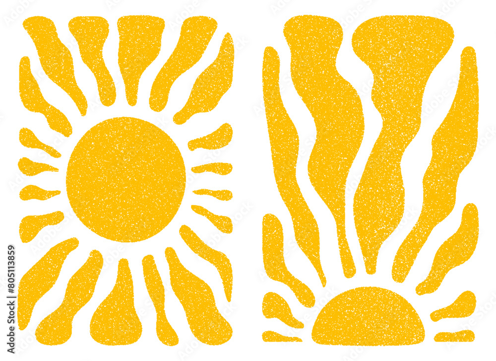 Sun groovy retro elements set isolated on transparent background ...