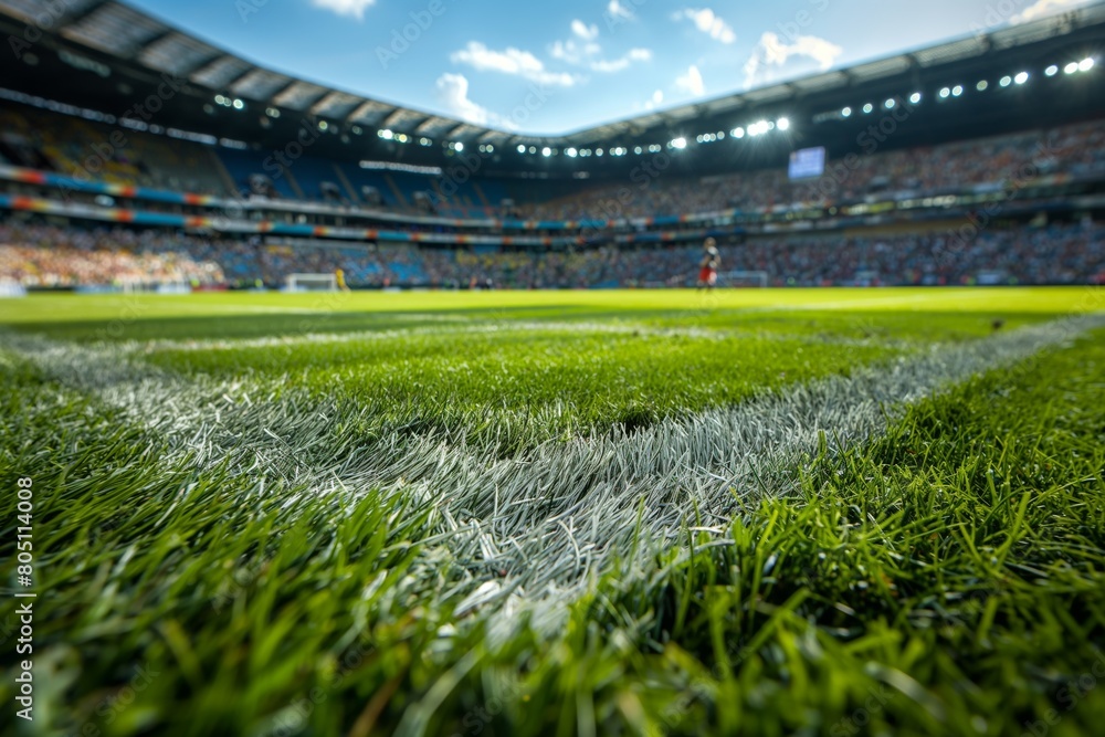 Ground Level of a Soccer Game in a Modern Stadium full of Supports ...