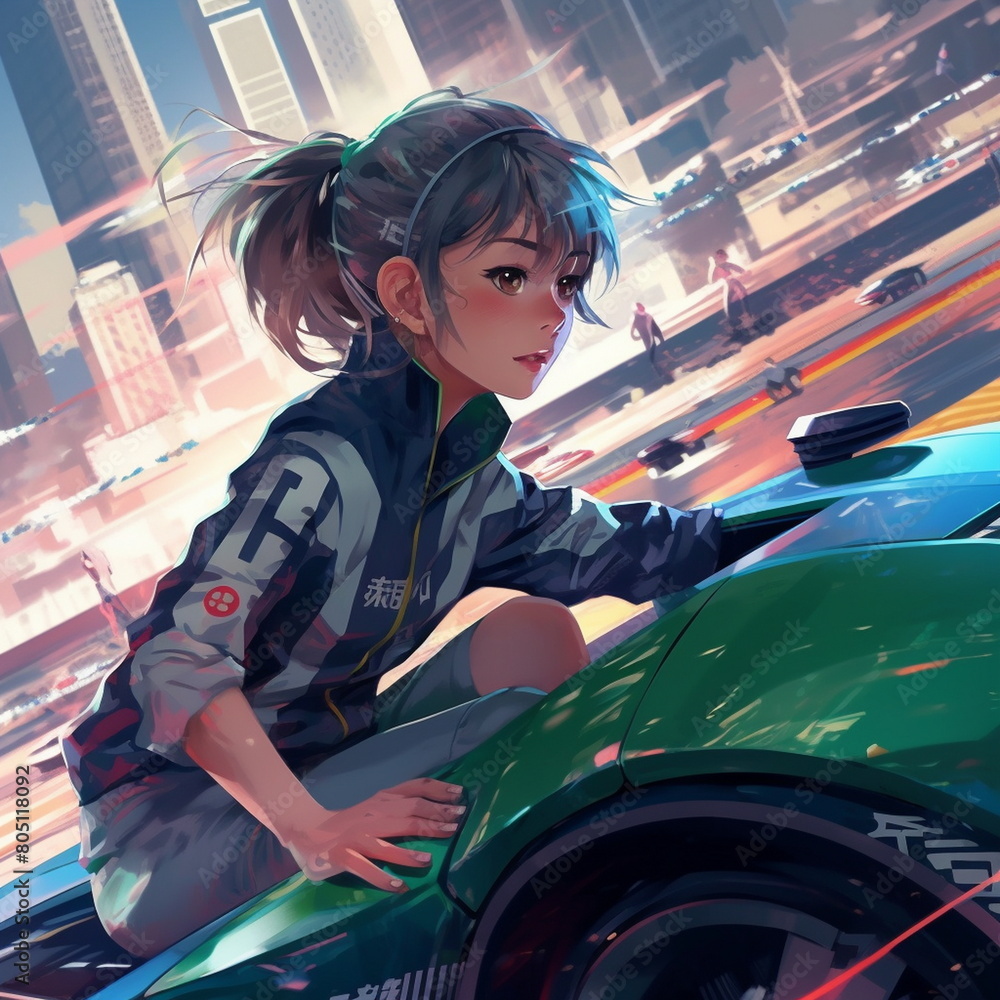 Android-liner an anime girl who controls racing cars w_004 Stock ...
