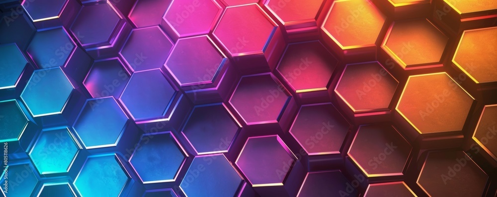 Rainbow honeycomb background, a glowing hexagonal grid with a rainbow ...