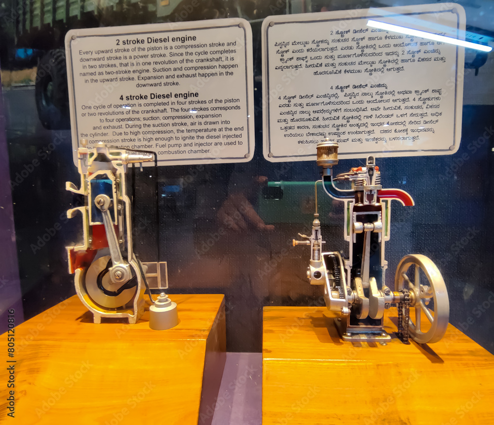 This educational exhibit displays models of 2-stroke and 4-stroke ...