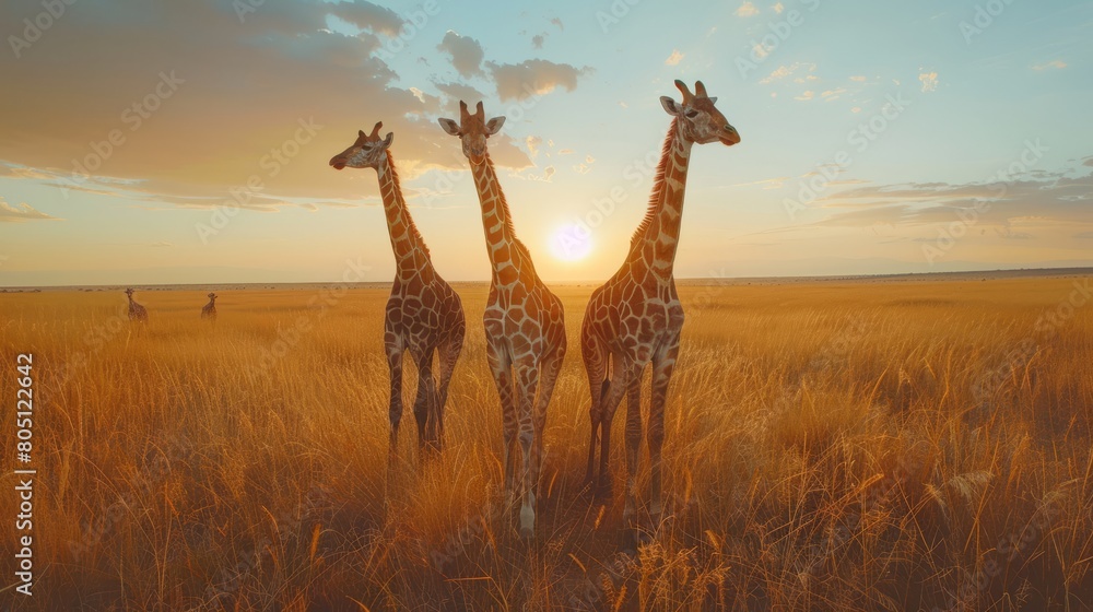Giraffes Towering Above the Grasslands, Their Graceful Forms Adding a ...