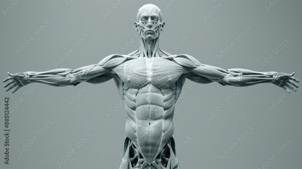 Highly detailed anatomical model of the muscular system, showing all ...