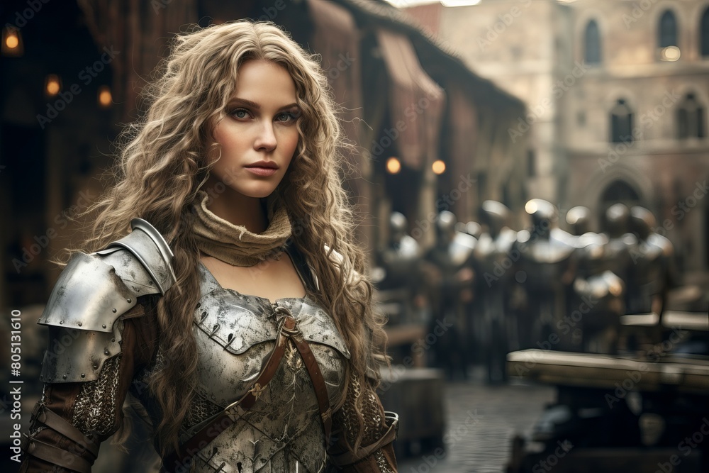 Resilient Medieval knight woman in city. Fantasy warrior. Generate Ai ...