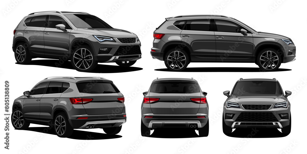Realistic Vector Gray Car SUV with gradients, isolated + shadow in ...