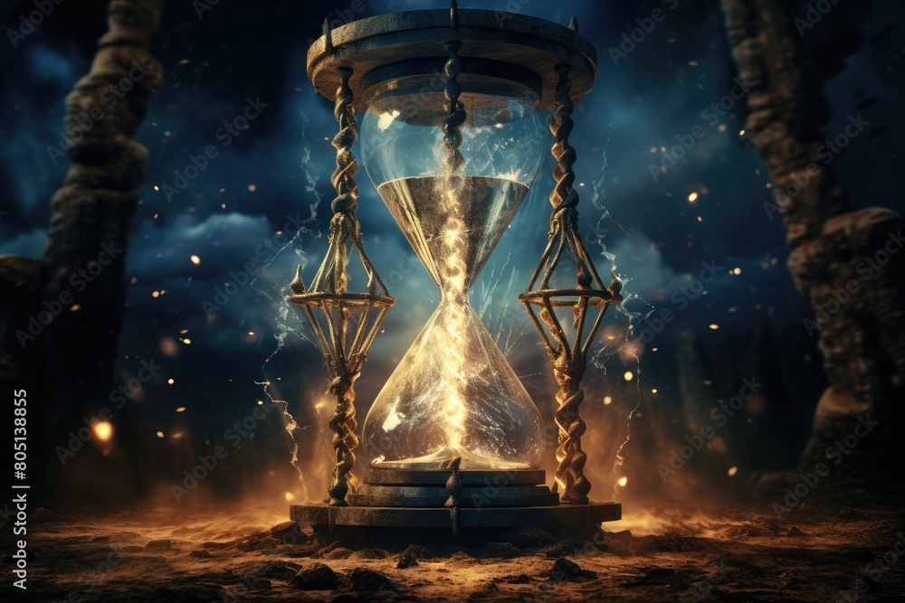 Wizard's Hourglass Countdown: A wizard's hourglass suspended in mid-air ...