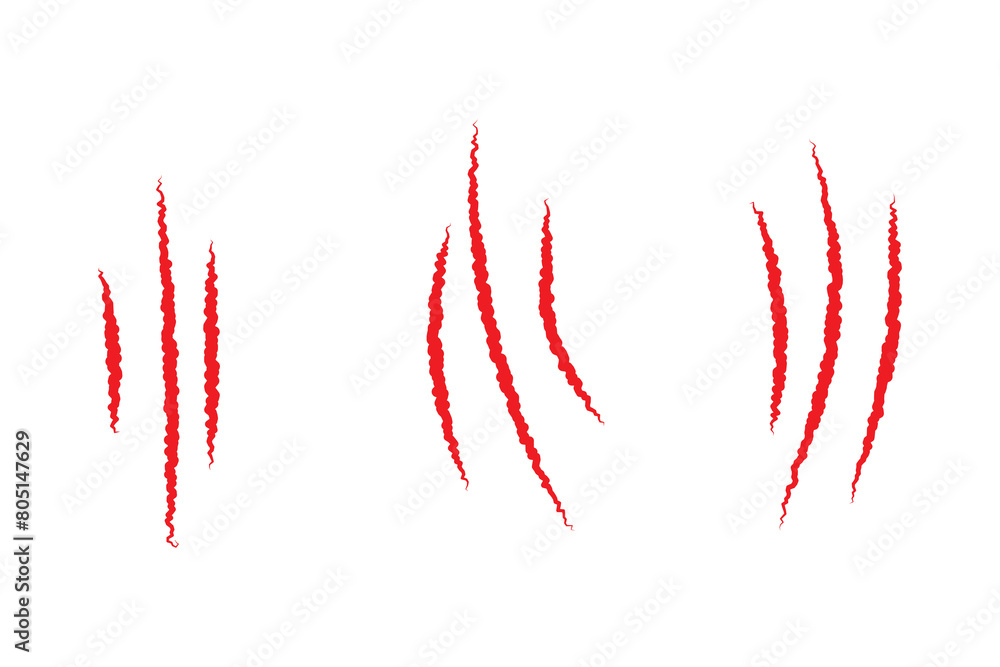 Animal claw scratches and marks. Set. Black and red bloody silhouettes ...