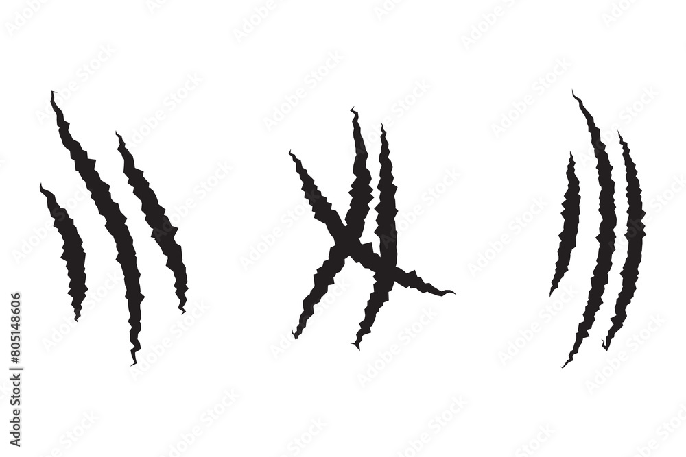 Animal claw scratches and marks. Set. Black and red bloody silhouettes ...
