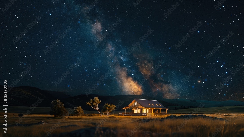 milky way with starry sky at night inside home using virtual reality ...