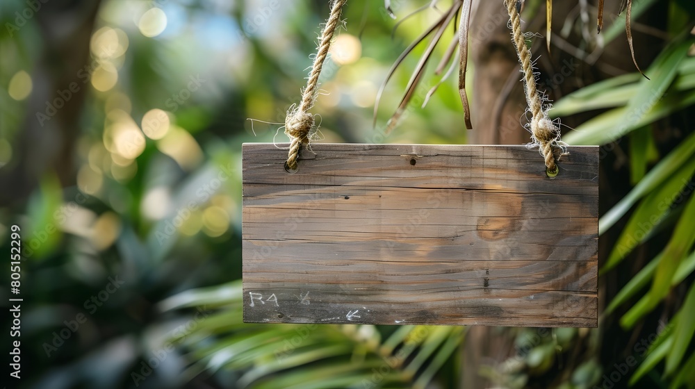 empty wooden sign hanging on a rope on transparent background, png ...
