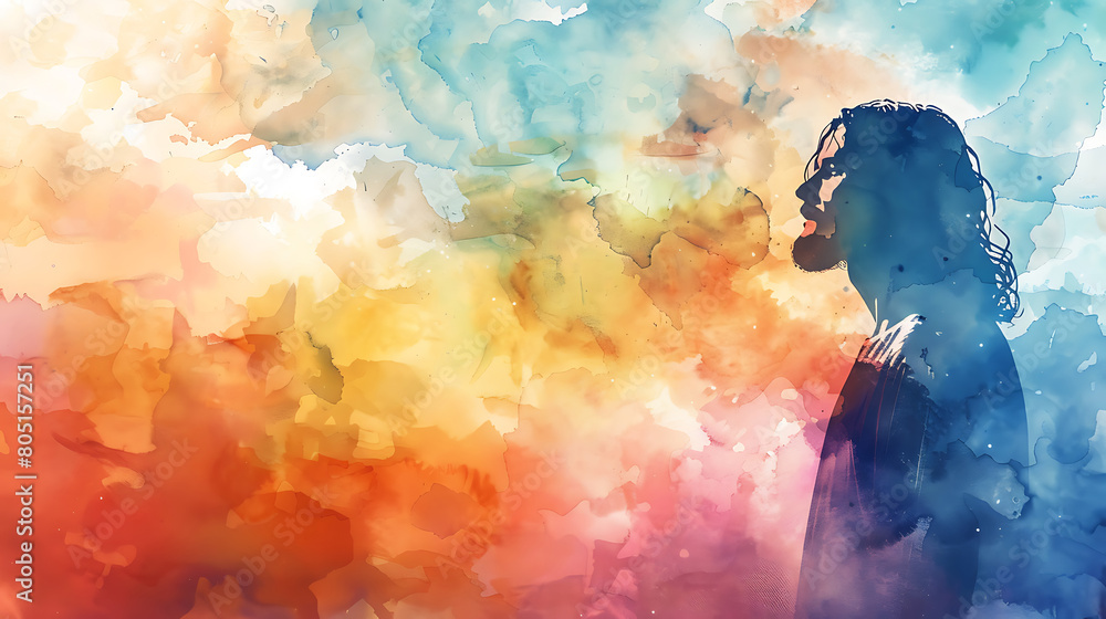 Jesus Christ Worshiping with Watercolor Background and Copy Space Stock ...
