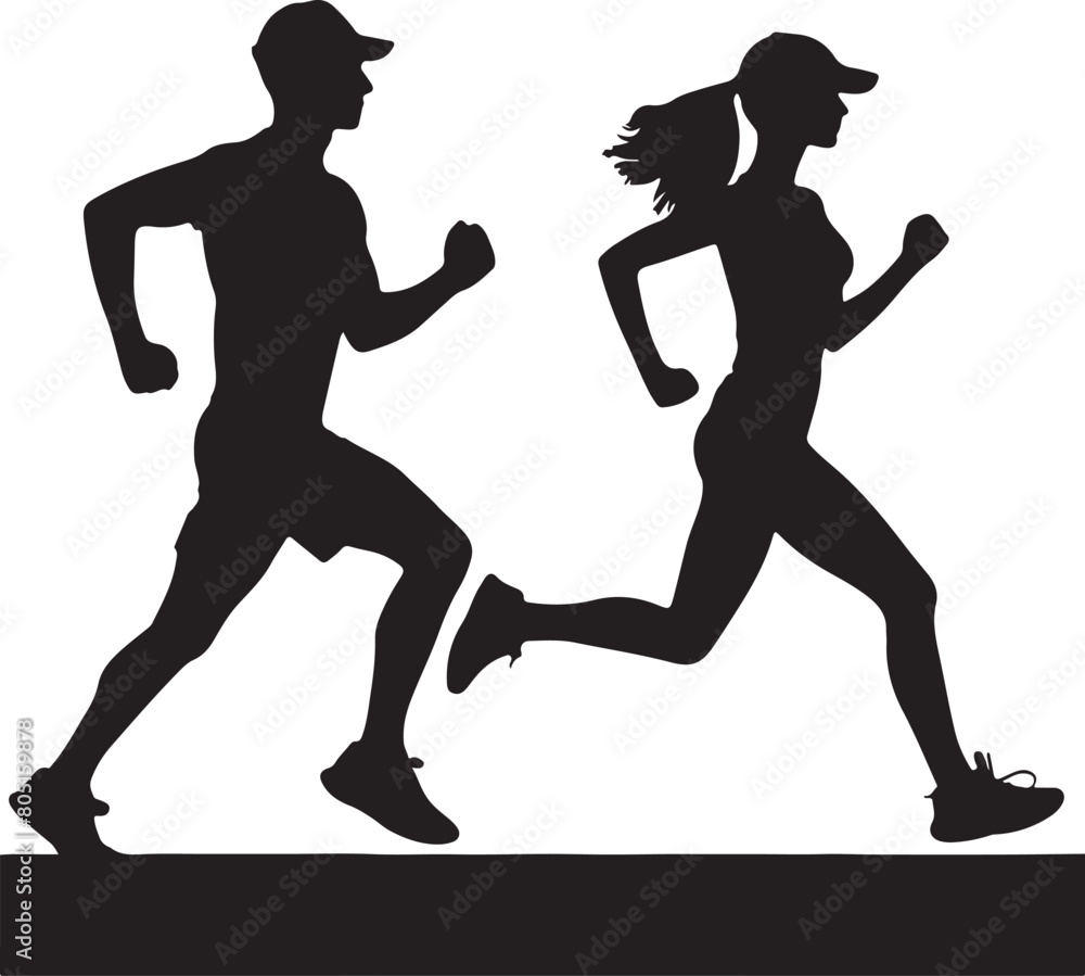 Running man and woman black silhouette isolated vector illustration ...
