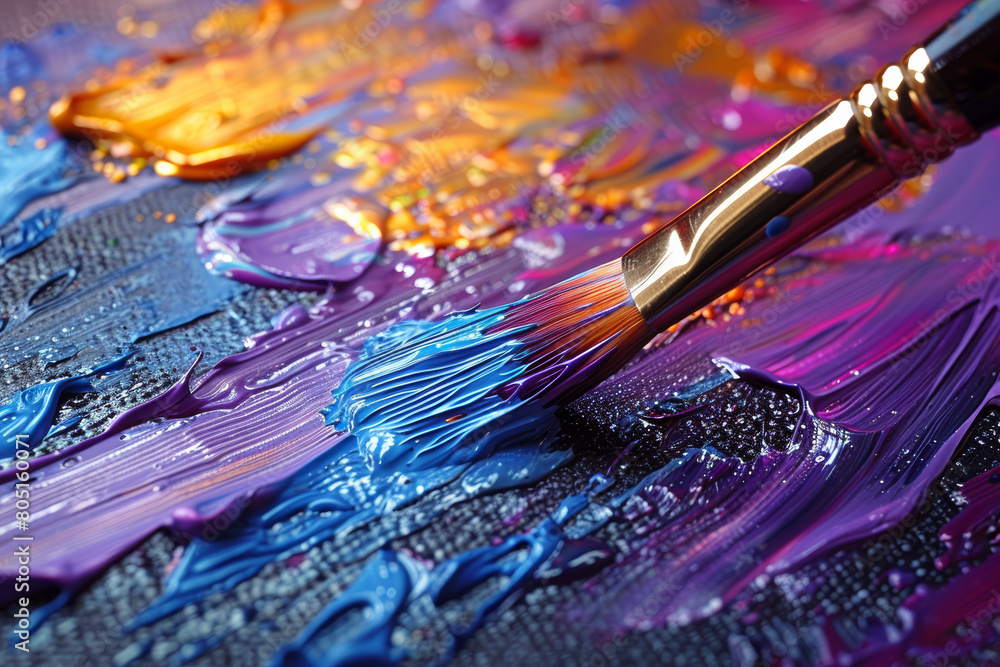 A painter adding brushstrokes to a canvas, layering colors and textures ...