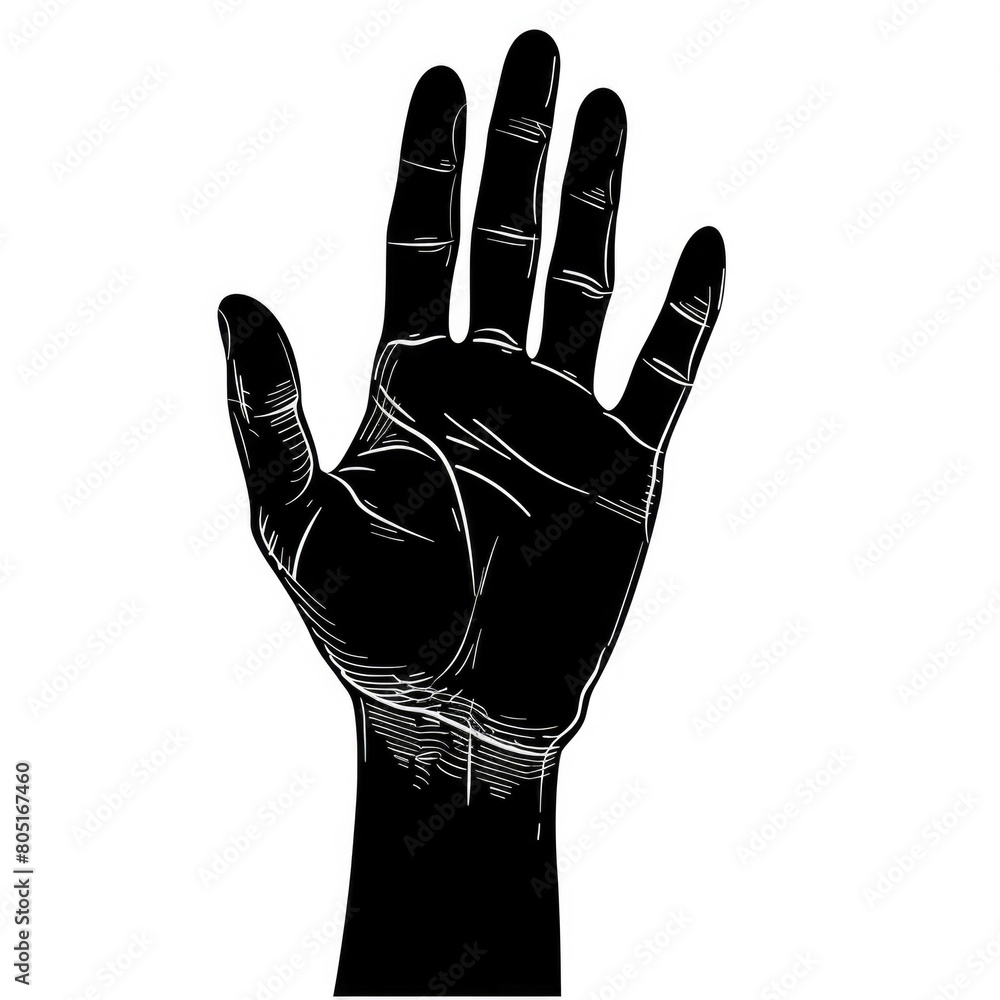 Hand Outline. Black Hand with Lines and Signs Lifted Up for Palm ...