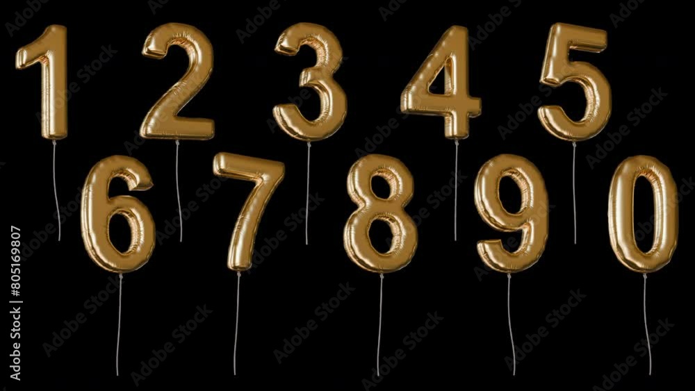Golden foil number balloons for birthday party. Isolated on transparent ...