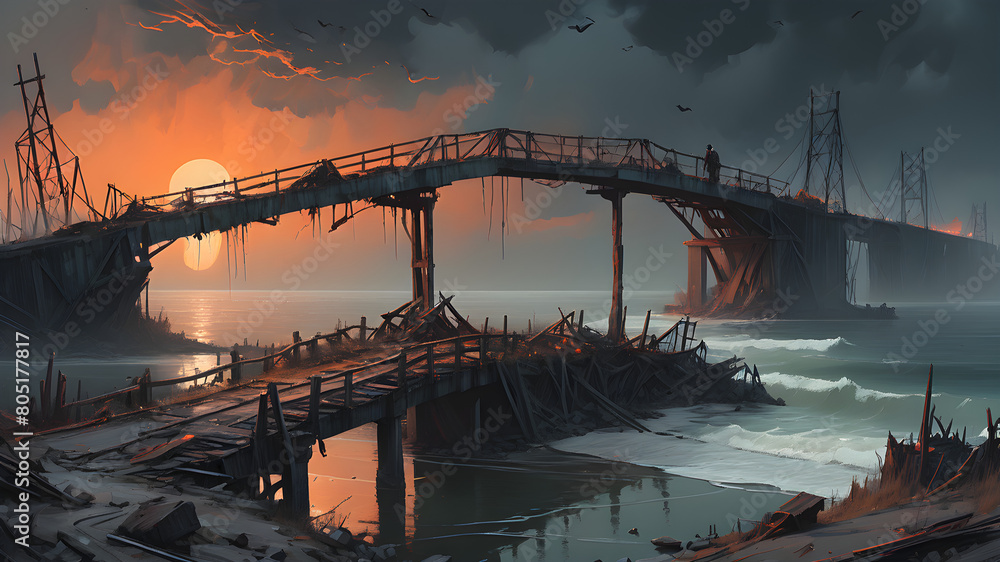 Desolation of a Post-Apocalyptic Scene with Destroyed Bridge to the ...