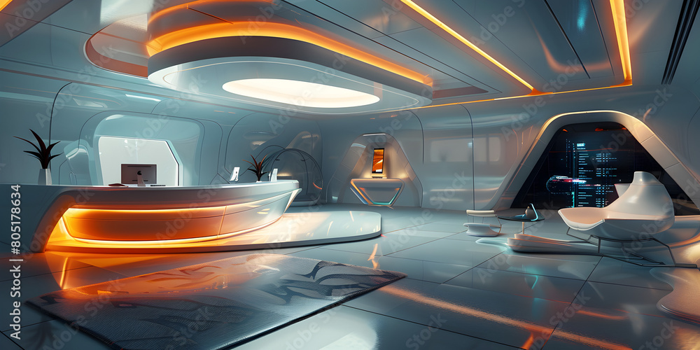 Futuristic hard surface interior design of spaceship living room , A ...