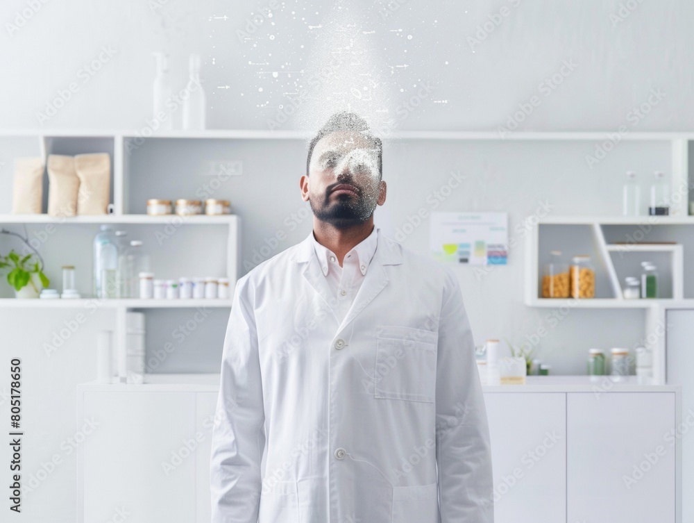 Surreal Portrait of a Mature Indian Male Scientist with Digital ...