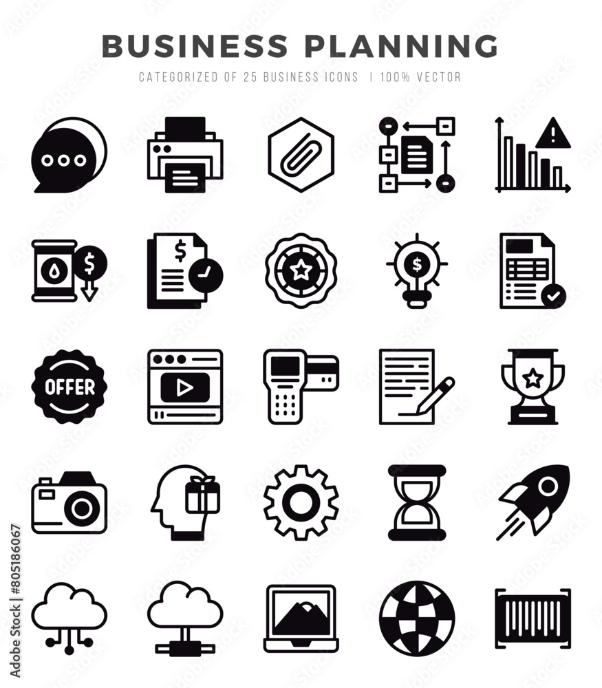 Business Planning Lineal Filled icons collection. 25 icon set in a Lineal Filled design. Stock ...