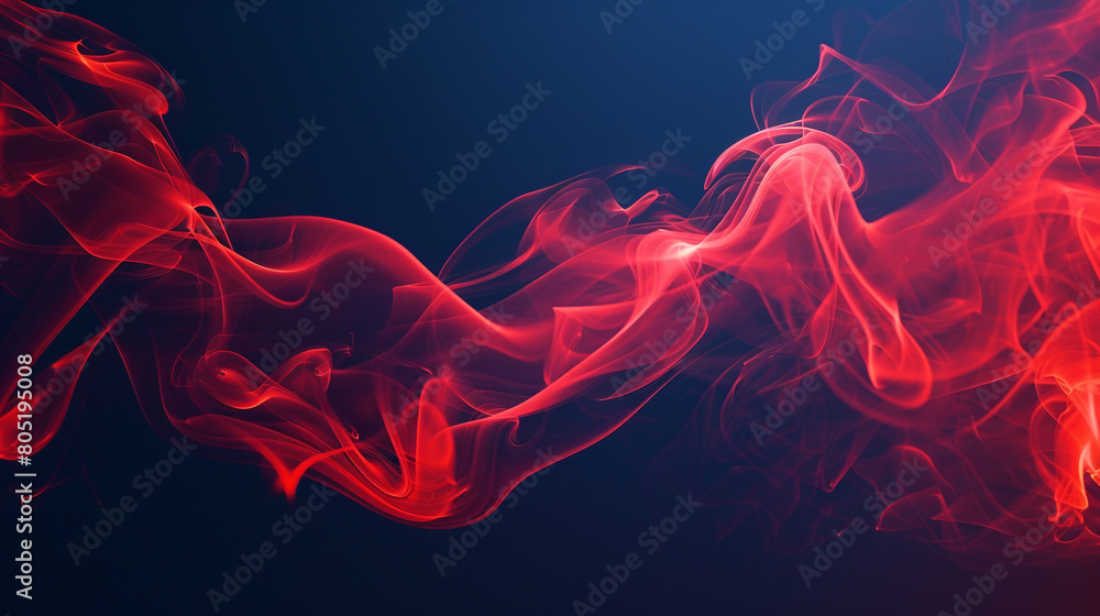 Bright red smoke abstract background drifts over a navy blue background ...