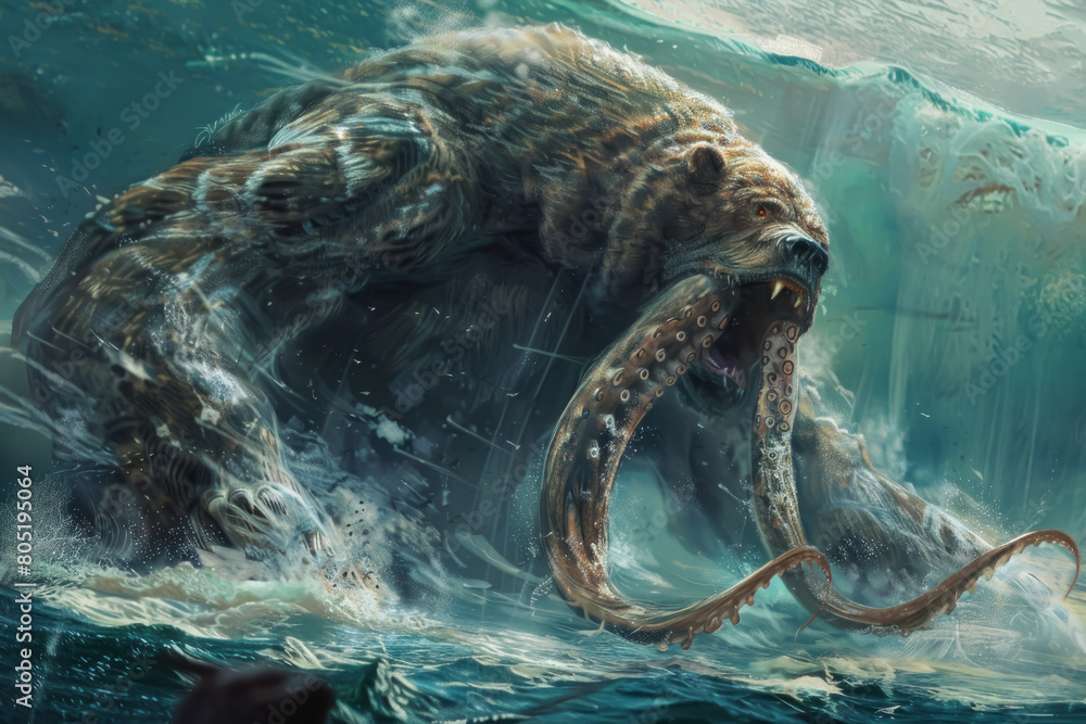 A towering beast with the torso of a bear and the lower body of a giant ...