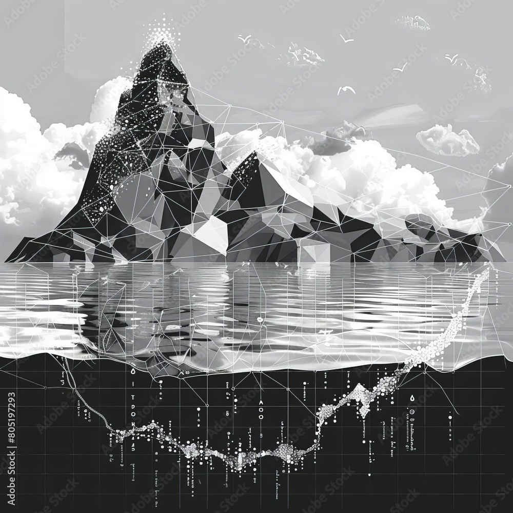 Produce a low-poly infographic that demonstrates the water cycle ...