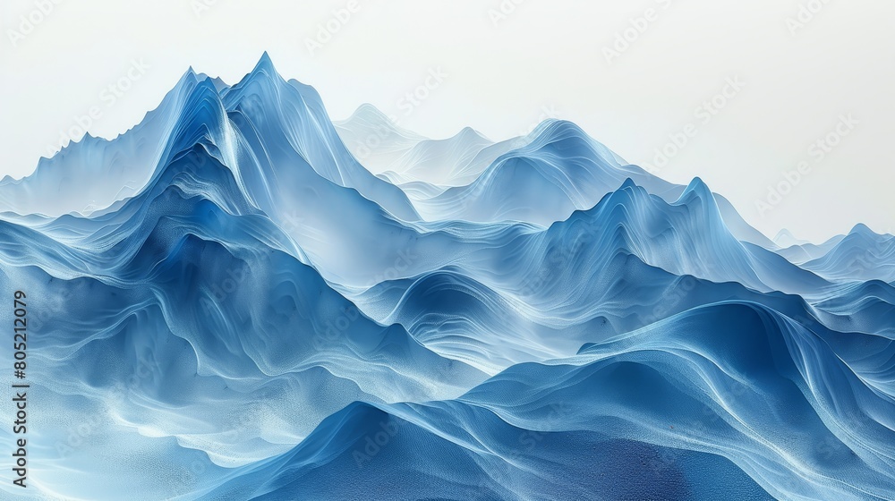 Artistic illustration of mountain ranges rendered in shades of blue ...
