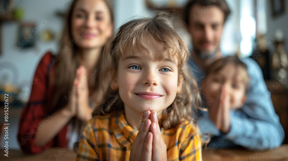 Family blessings, a moment of gratitude. Family prayer time. Family ...