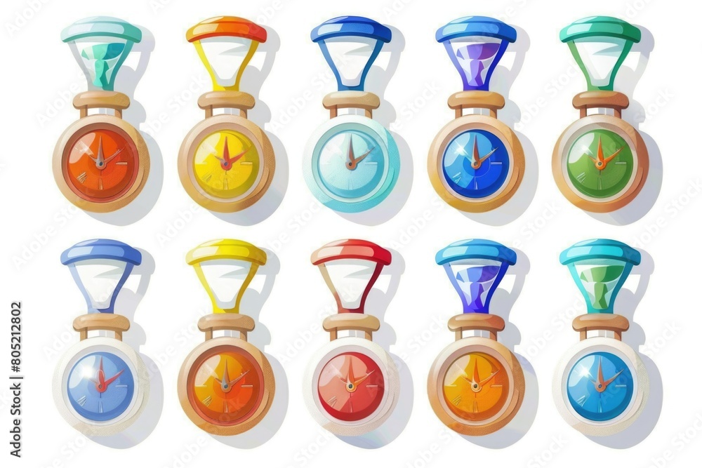 Various colored clocks on a simple white backdrop. Perfect for time ...