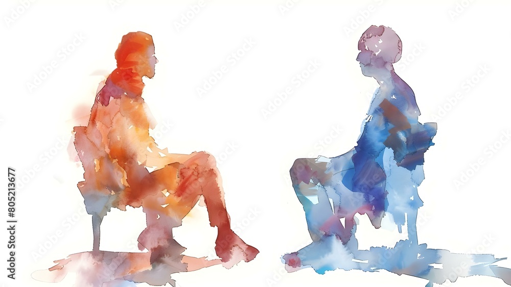 Two individuals engaging in a watercolor therapy session conversation ...