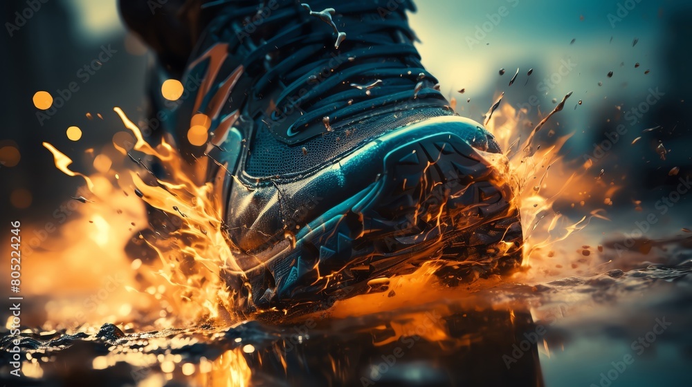 A close view of racing spikes hitting the track as an athlete explodes ...
