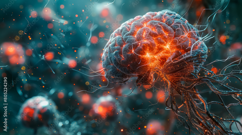 The human brain and nervous system in a state of heightened activity ...