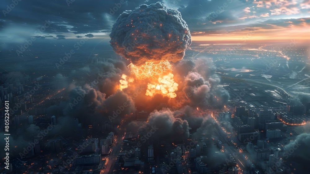 Apocalyptic 3D art of global nuclear war doomsday concept with neural ...