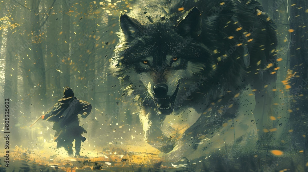 An evocative digital painting capturing a tense moment between a ...