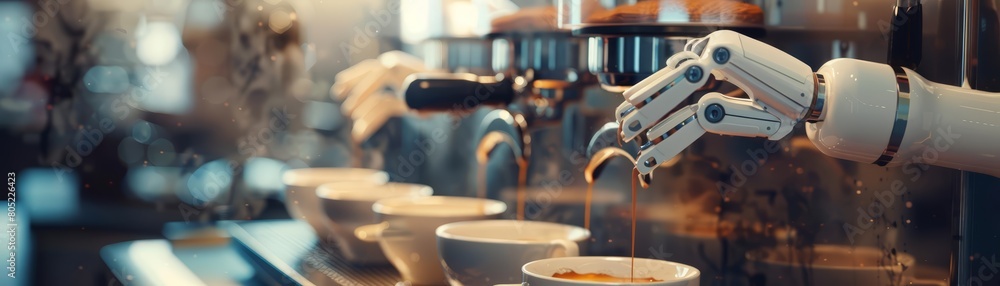 A robot barista crafts coffee with a symphony of mechanical precision ...