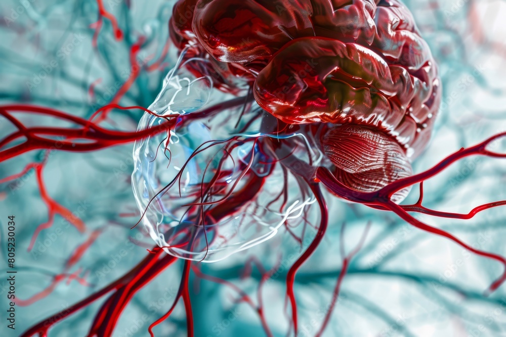 anatomical illustration, the brain, cranial nerves, and vascular system ...