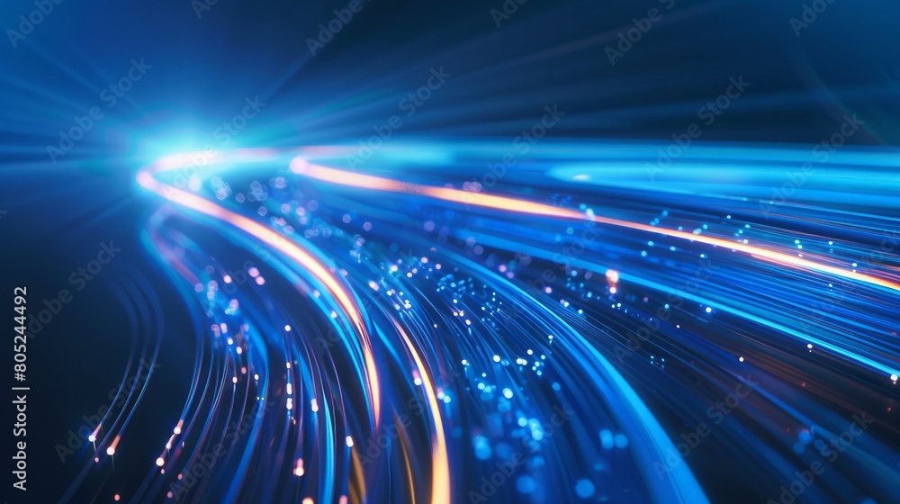 Abstract light streaks that shimmer and move quickly in a blue hue ...