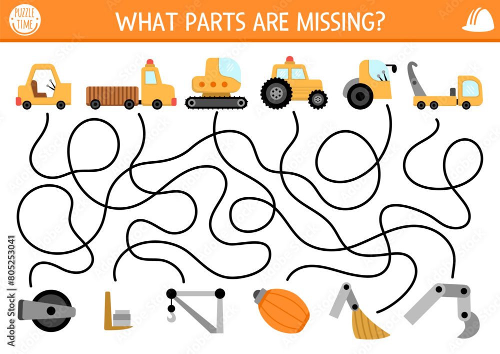 Construction site maze for kids with special cars and their spare parts ...