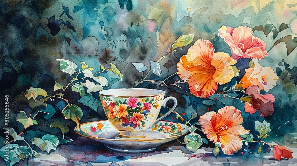 Beautiful floral decorations enhance this vintage luxurious coffee cup ...