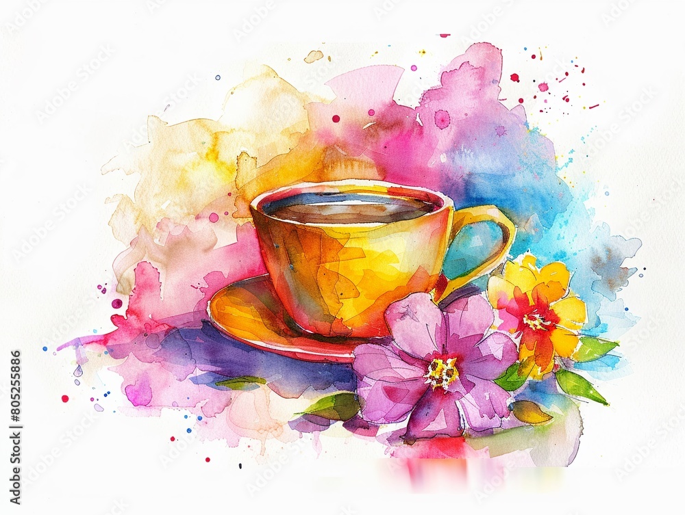 Hand drawn watercolor of a refined coffee cup in vintage style ...