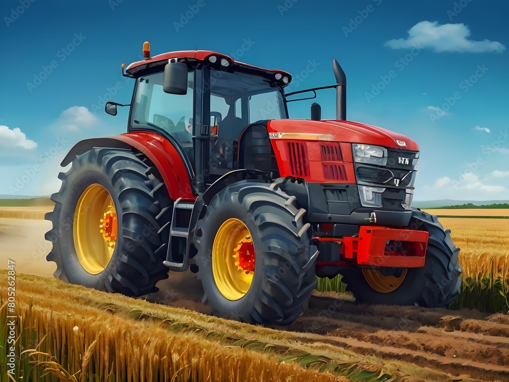An ultra-HD digital illustration of a powerful tractor, meticulously ...